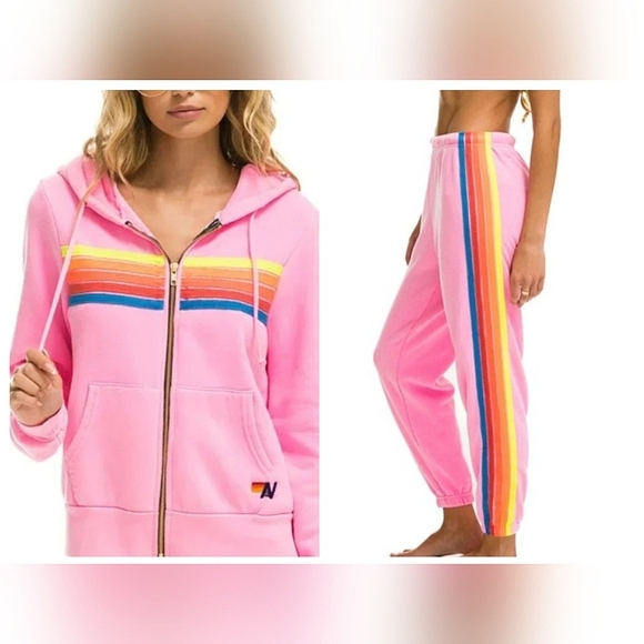 Aviator Nation | Tops | Aviator Nation Neon Pink 5 Stripe Rainbow Zip ...